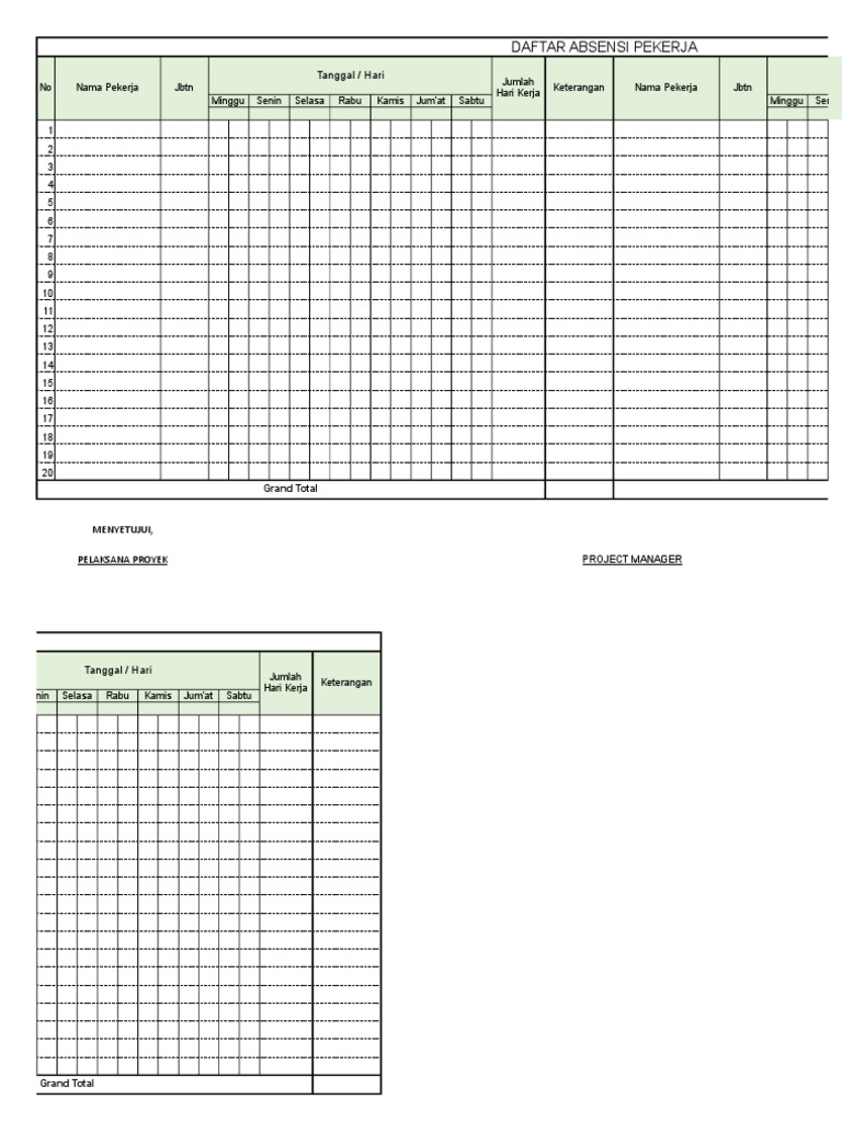 Daftar Absensi Pekerja Proyek | PDF