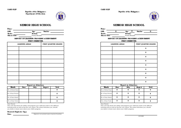 Senior High School Senior High School: Card Slip Card Slip | PDF