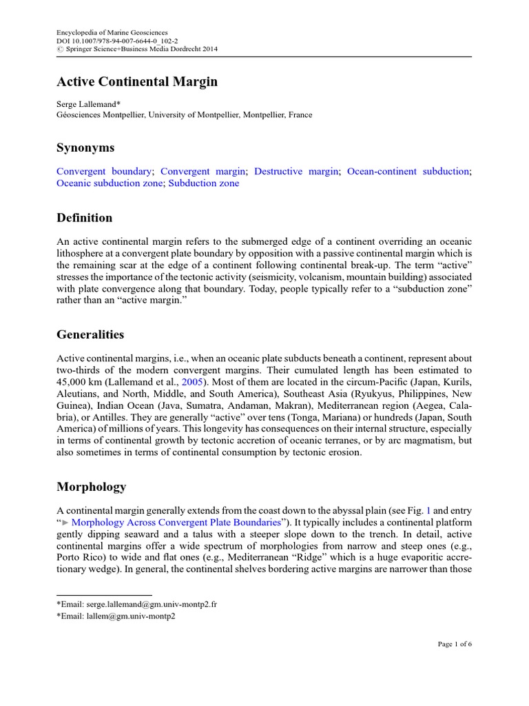 Active Continental Margin | PDF | Plate Tectonics | Earthquakes