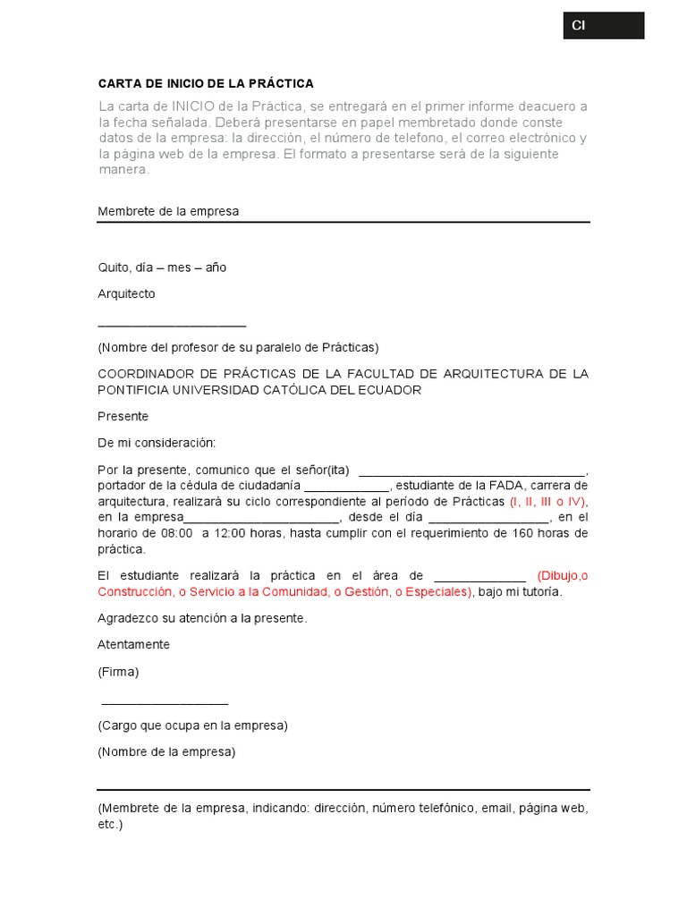 Carta de Inicio | PDF