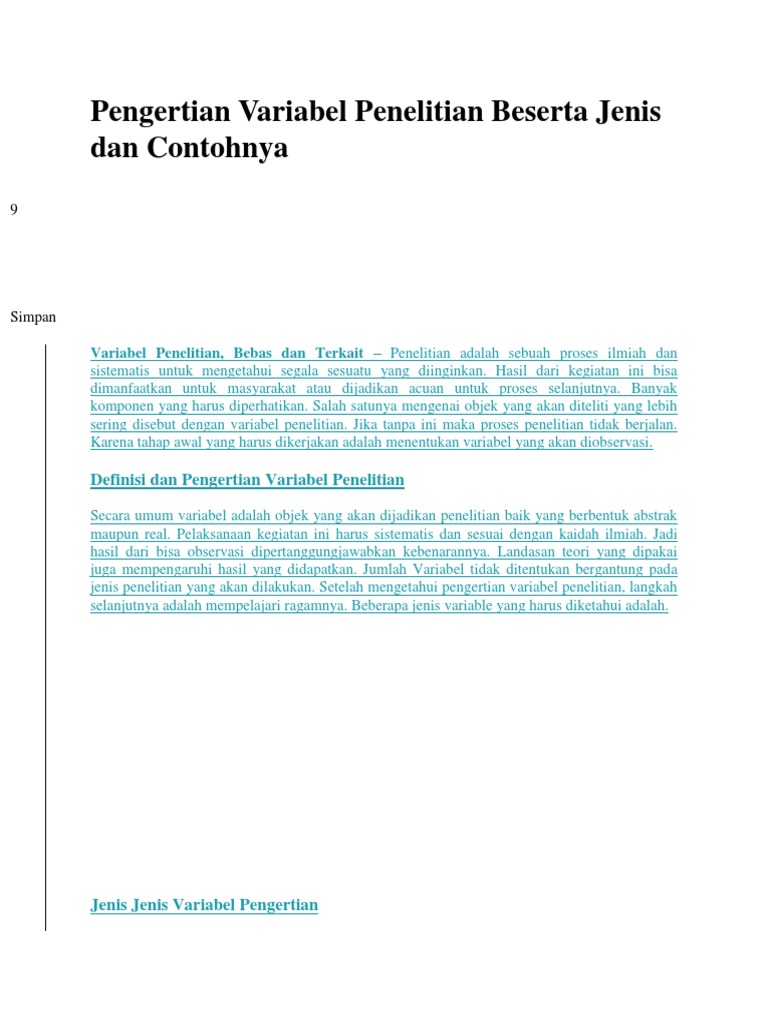 Pengertian Variabel Penelitian Beserta Jenis Dan Contohnya | PDF