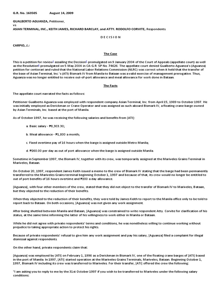 Analysis of a Labor Dispute Regarding the Transfer of an Employee's ...