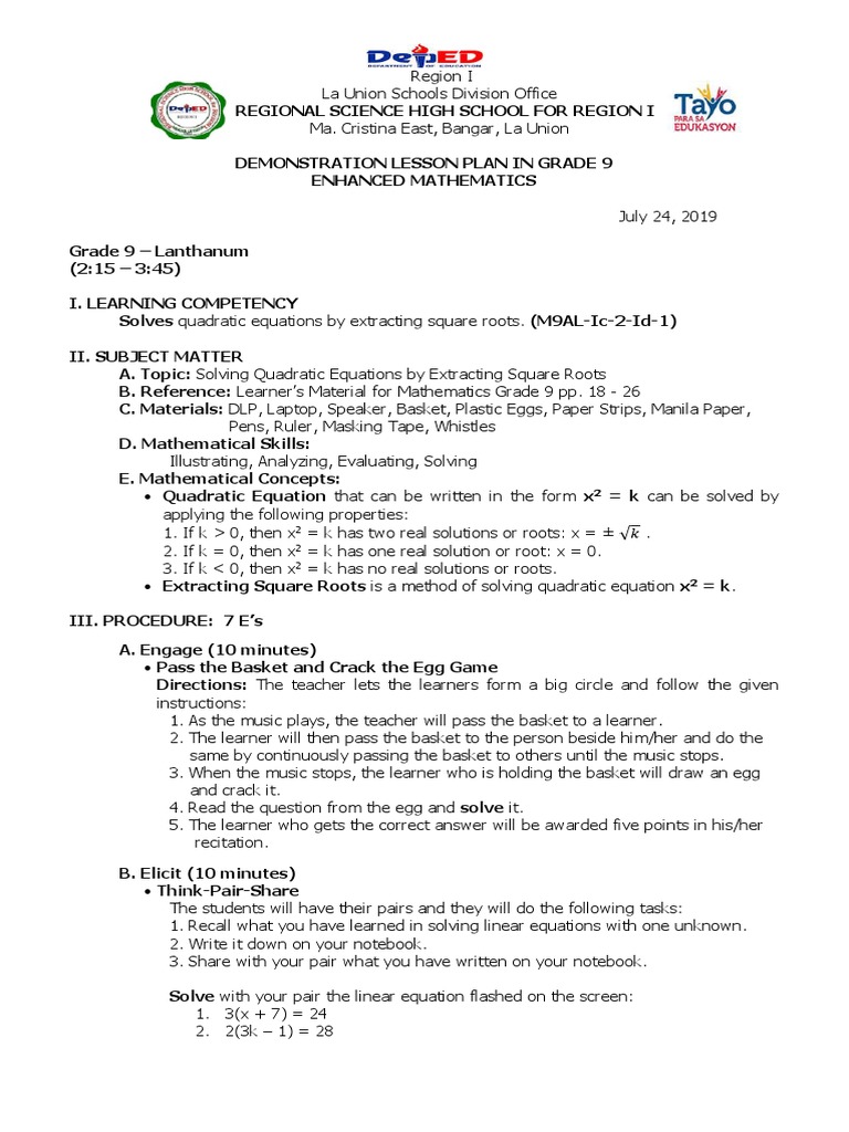 Demo Lesson Extracting Square Roots 2 Pdf Quadratic Equation