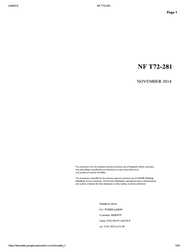 Afnor NF T72 281 - 2014 PDF | PDF