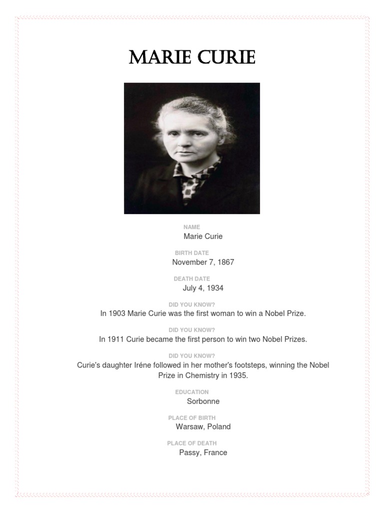 Marie Curie | PDF | Marie Curie | Chemistry