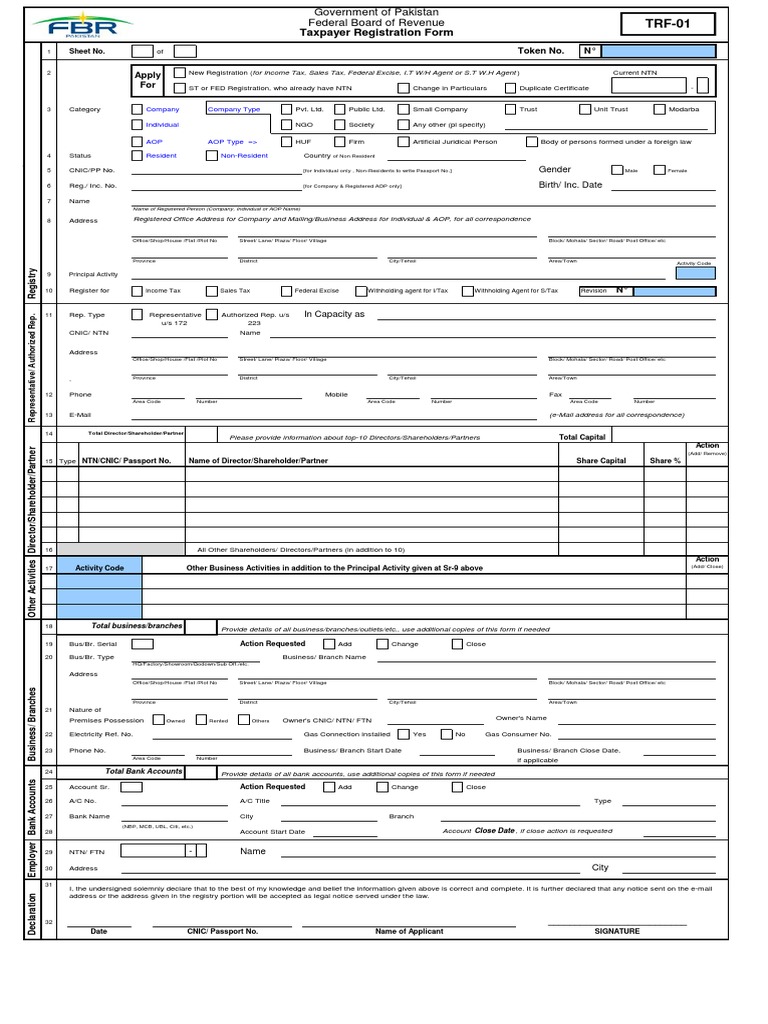 FBR - NTN Form PDF | PDF | Withholding Tax | Taxes