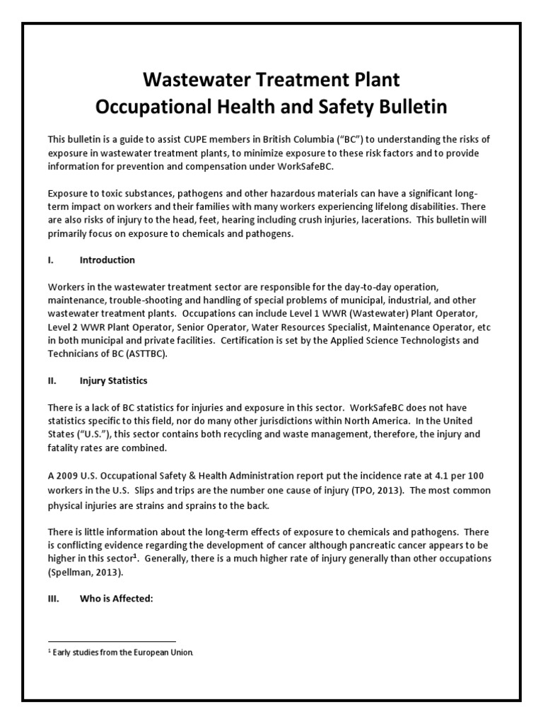 Wastewater Treatment Plant - CUPE Occupational Health and Safety ...