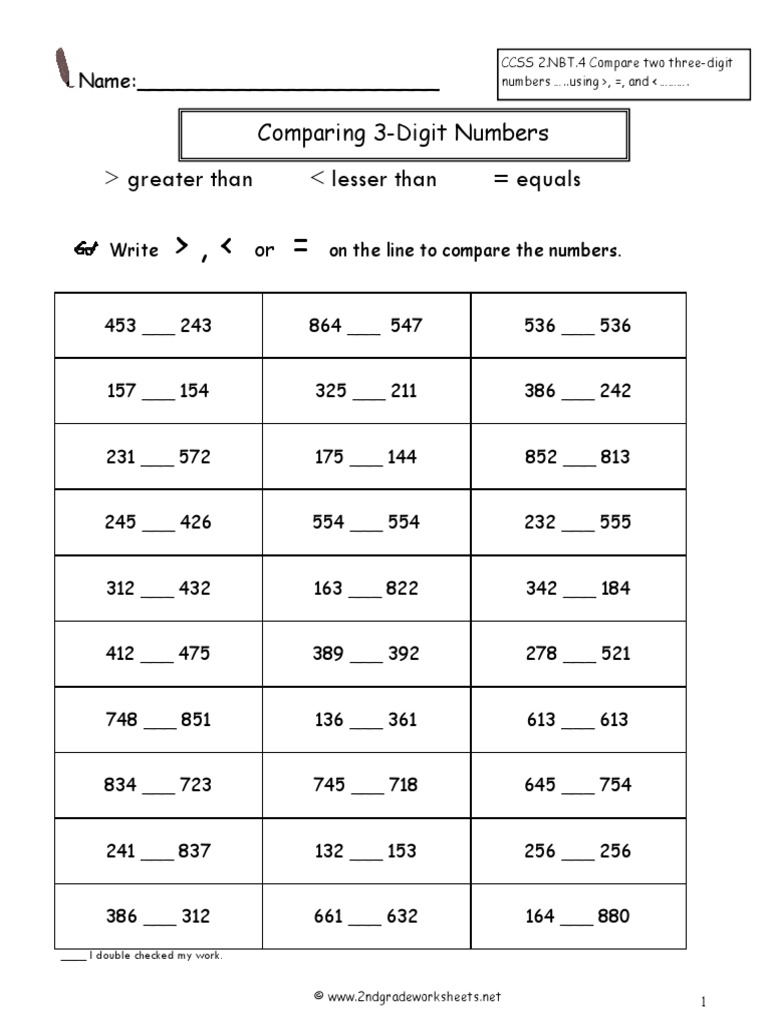Comparing Numbers Hundreds | PDF