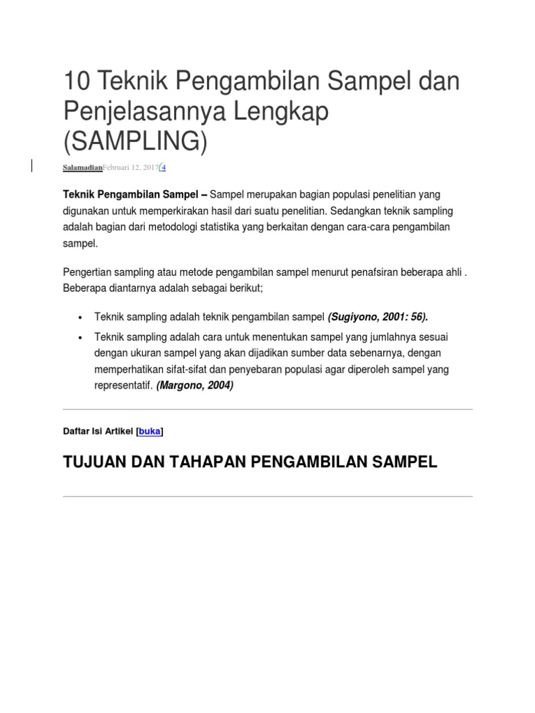 10 Teknik Pengambilan Sampel Dan Penjelasannya Lengkap | PDF 10 Teknik Pengambilan Sampel Dan Penjelasannya Lengkap | PDF