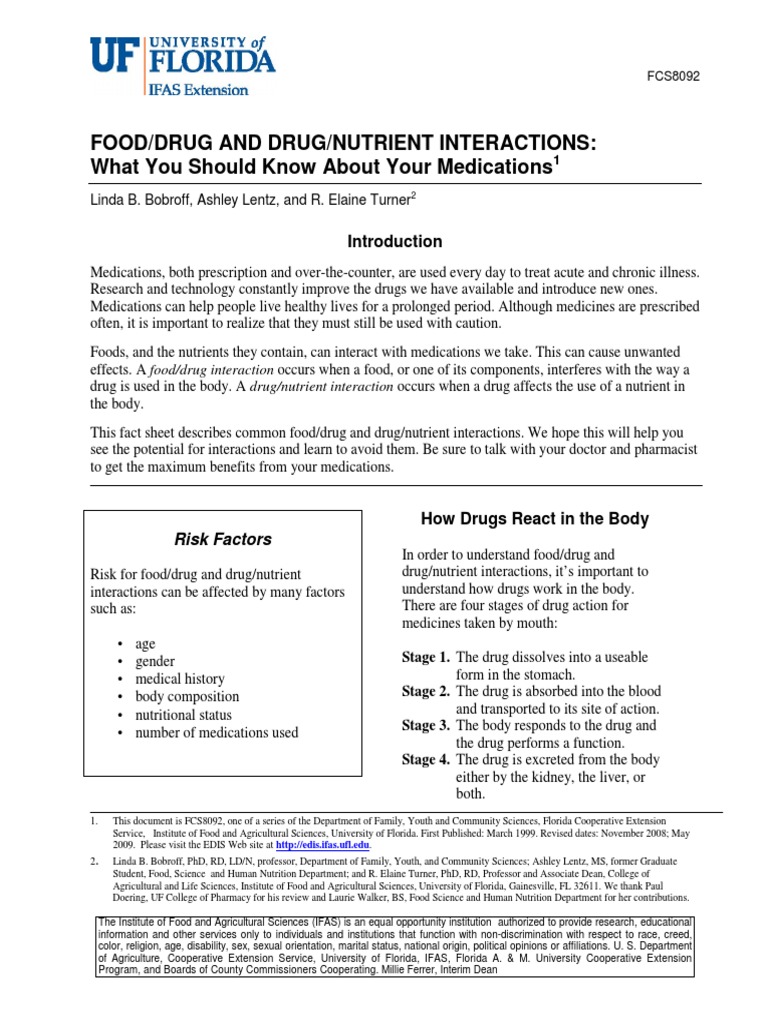 Food and Drug Interaction Guide | PDF | Drugs | Vitamin B12