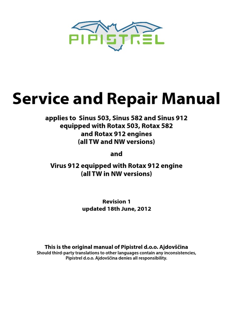 Pipistrel Sinus Service Manual | PDF | Weight | Fibre Reinforced Plastic
