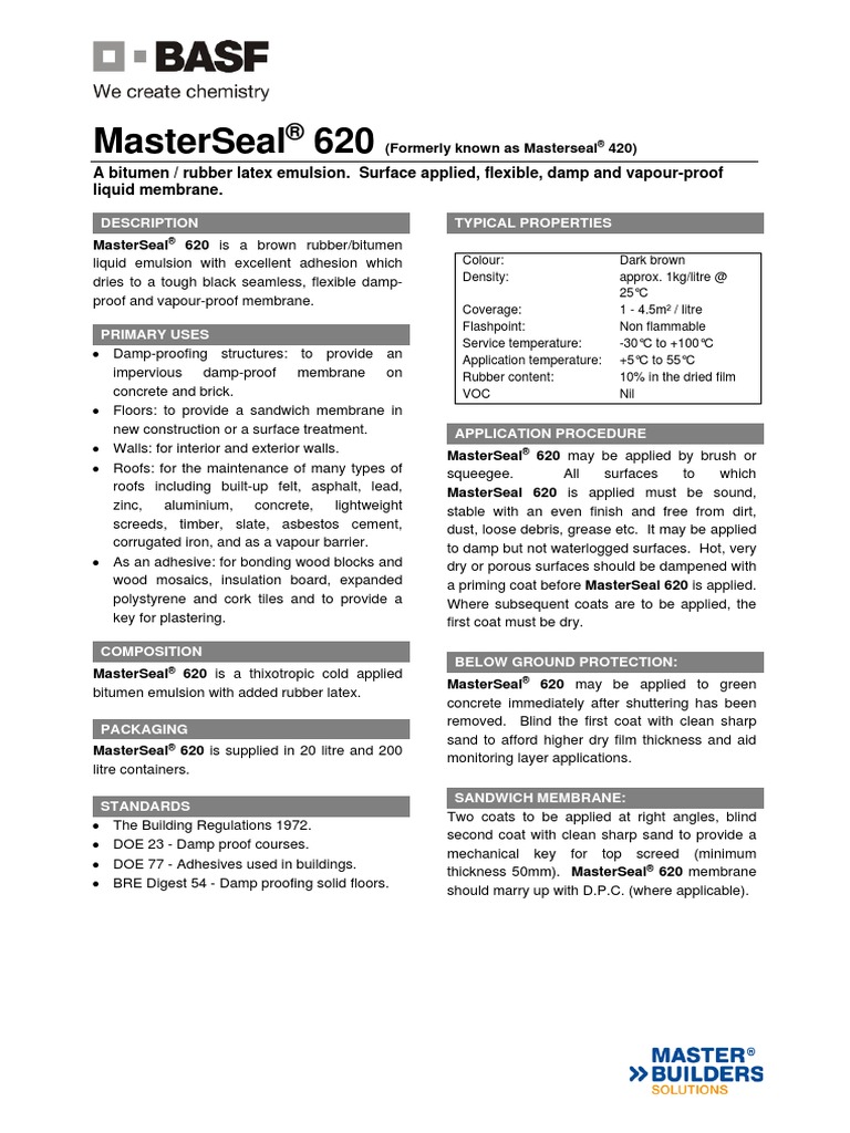 Masterseal 620 Tds | PDF | Roof | Asphalt