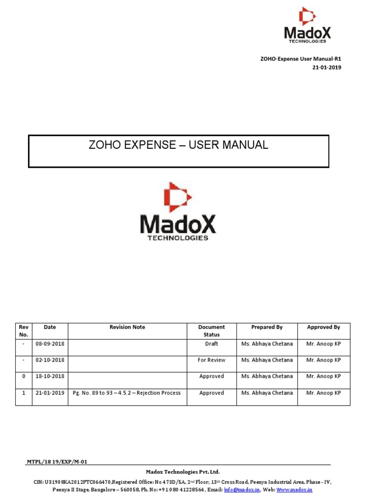 ZOHO Expense User Manual R1 | PDF | Per Diem | Login