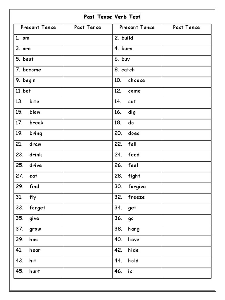 Past Tense Verb Test Activities | PDF