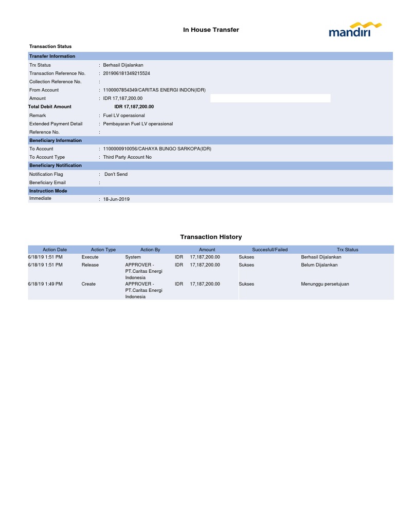 In House Transfer: Transaction Status Transfer Information | PDF