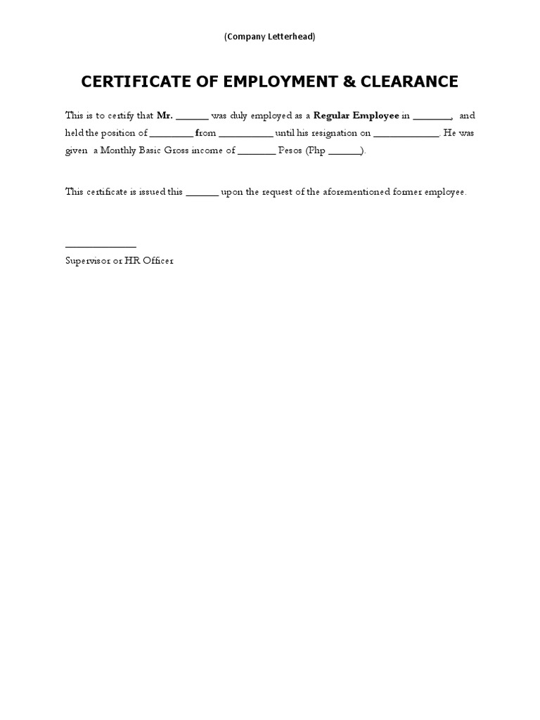 Employment and Clearance Certificate | PDF | Economies | Payments