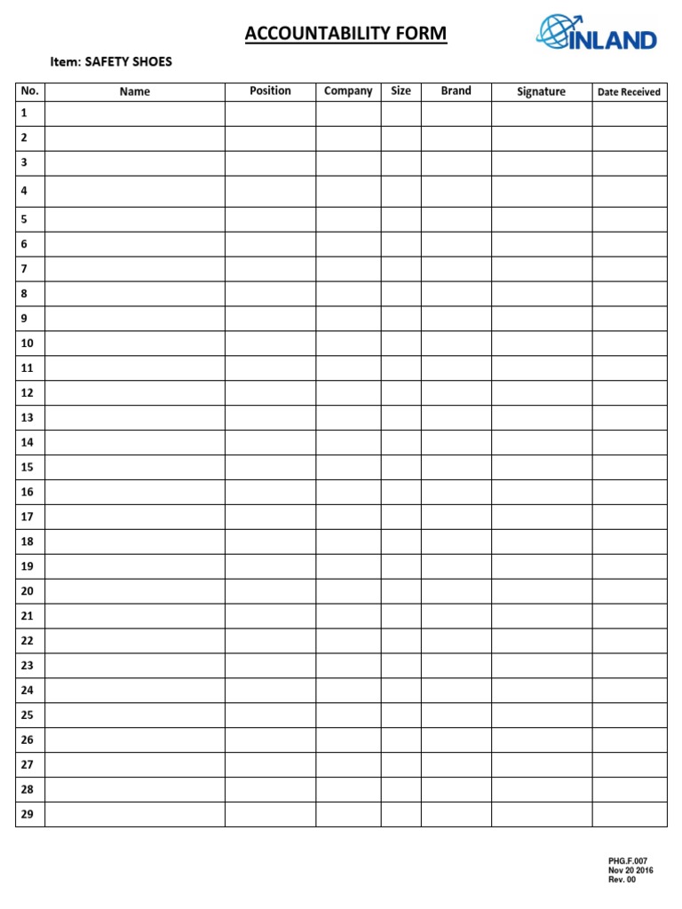 Accountability Form: Item: Safety Shoes | PDF