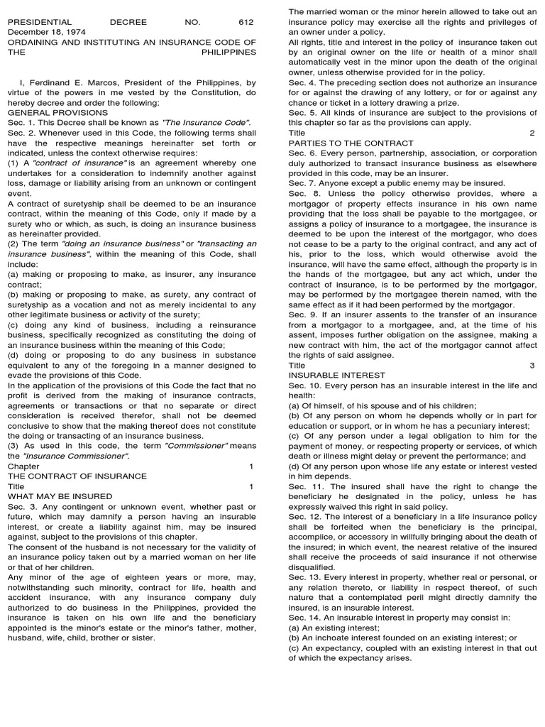 Philippines Insurance Code Overview | PDF | Insurance | Insurance Policy