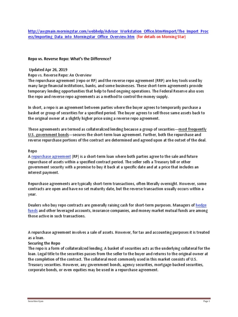 Repo Vs Reverse Repo | PDF | Repurchase Agreement | Credit Default Swap