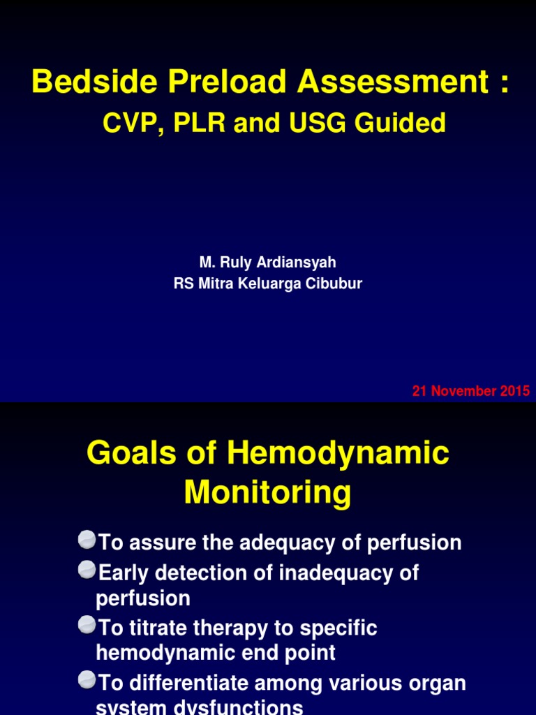 Bedside Preload Assessment CVP, PLR and USG Guided JCCA Bali 2016 | PDF ...