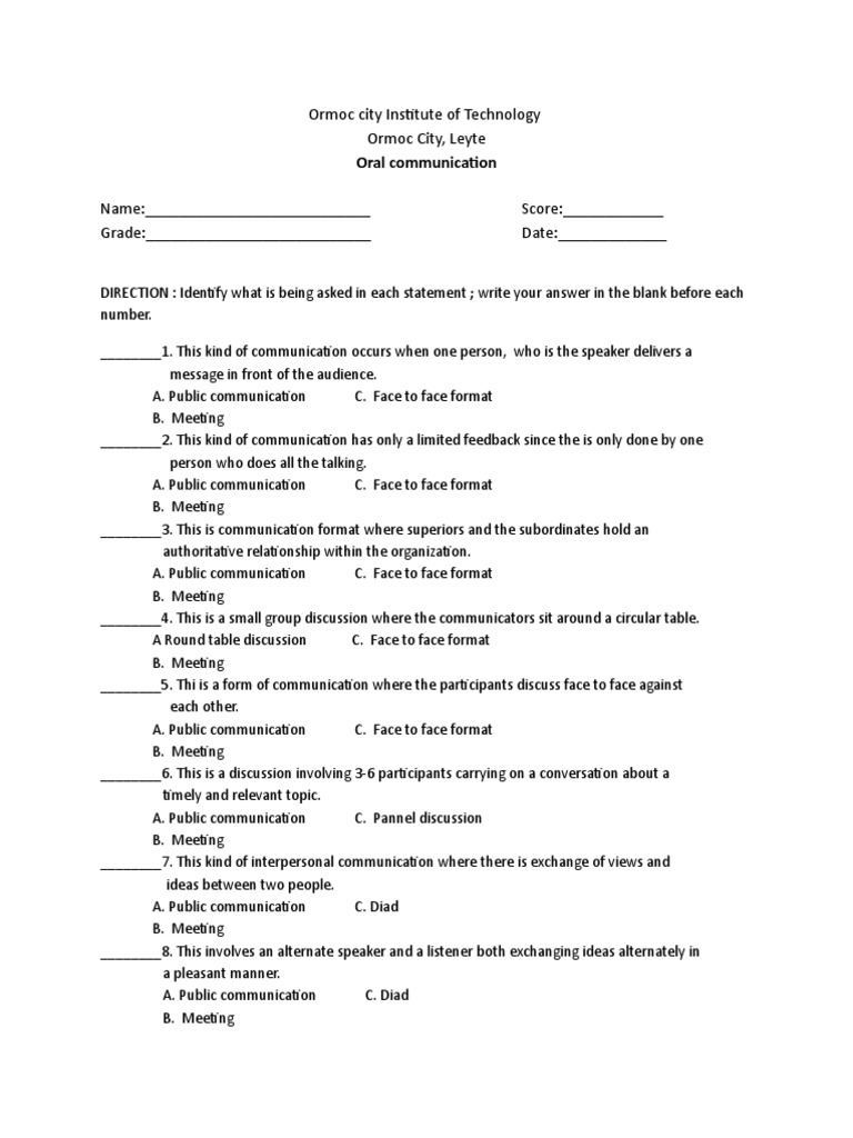 Exam - Midterm Oral | PDF | Conversation | Interpersonal Communication