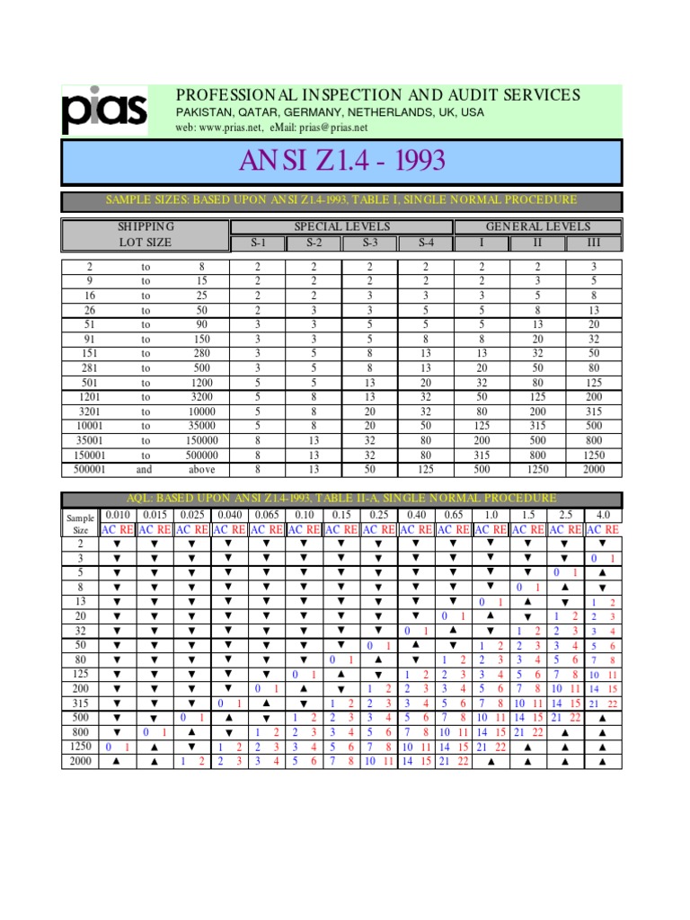 ANSI Z1.4 - 1993: Professional Inspection and Audit Services | PDF