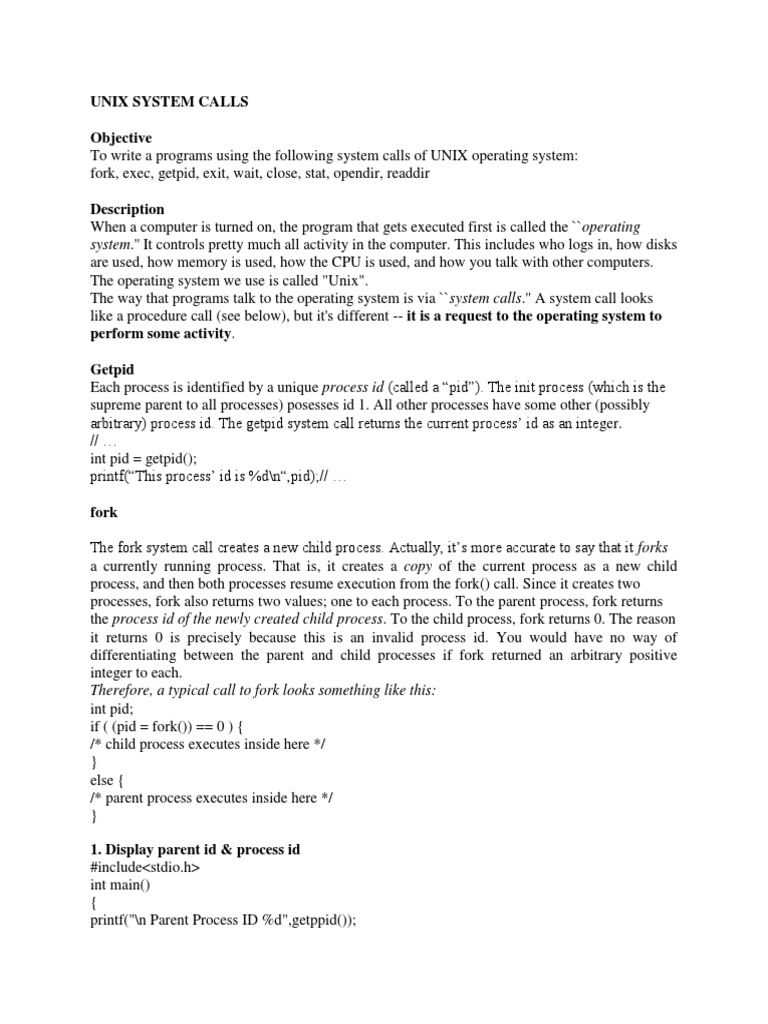 Unix System Calls-1 | PDF | Process (Computing) | Software Development