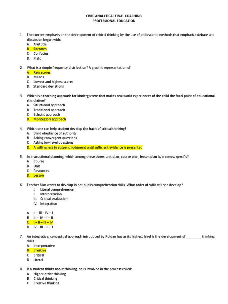 ANALYTICAL PROF ED M2019 Ans Key | PDF | Learning | Teachers