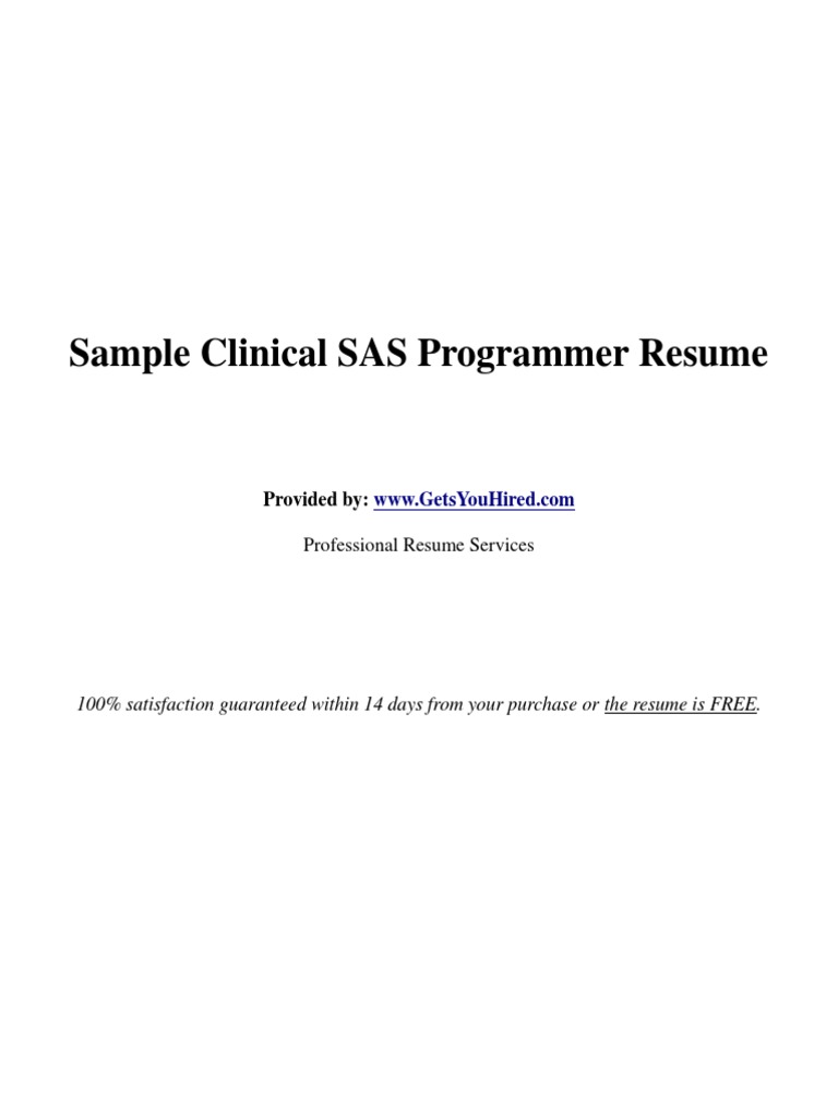 Sample Clinical SAS Programmer Resume: Provided by | PDF | Sas (Software) | Data Analysis