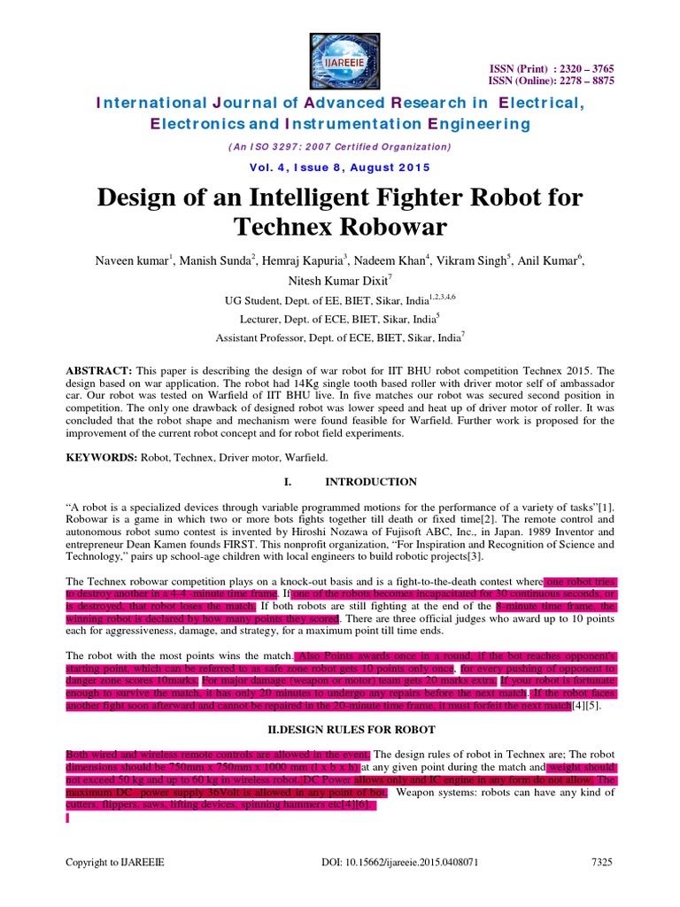 Design of An Intelligent Fighter Robot For Technex Robowar | PDF ...