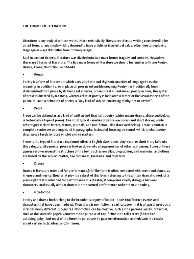 The Forms of Literature Prose | PDF | Prose | Poetry