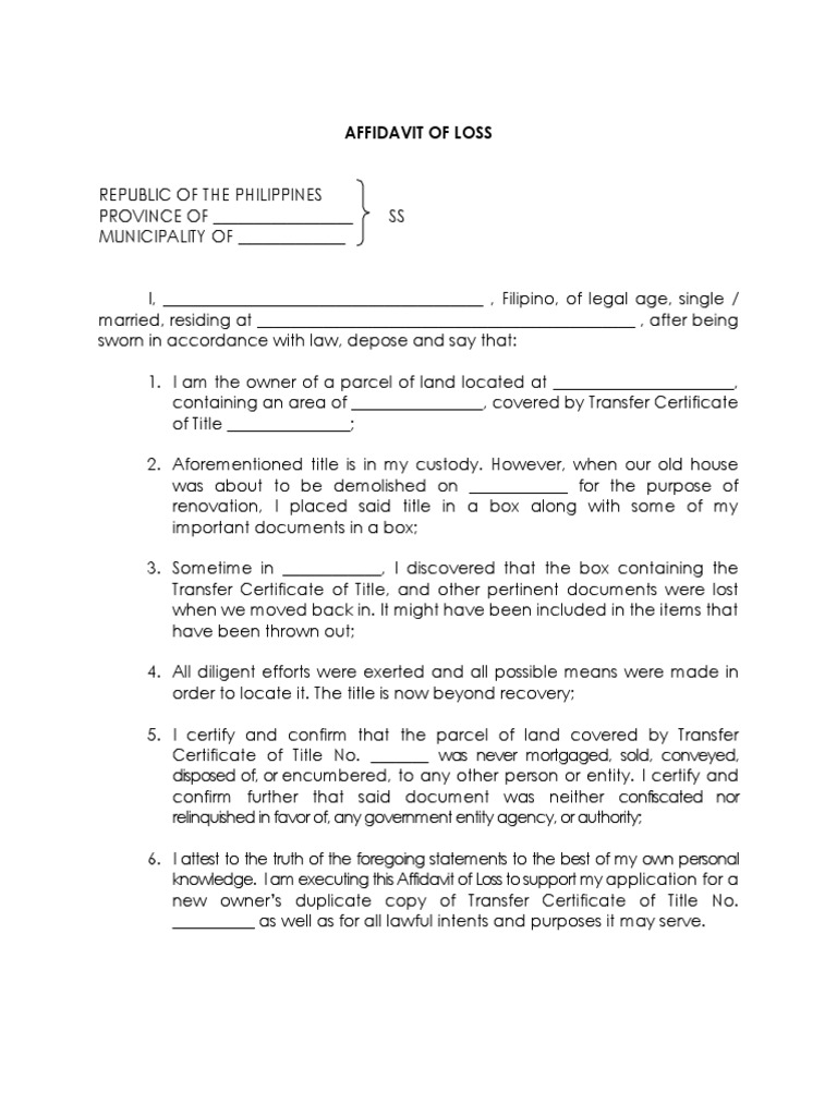 Affidavit of Loss | PDF | Affidavit | Notary Public