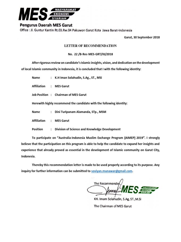 Contoh Letter of Recommendation | PDF