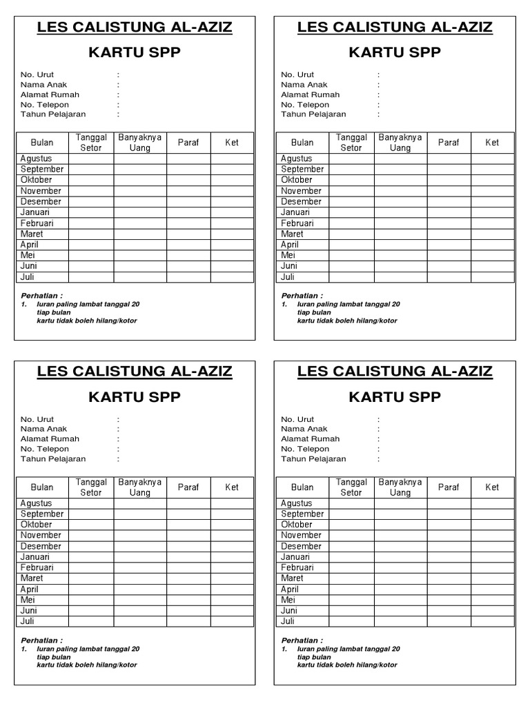 Contoh Kartu Spp Les – Beinyu.com