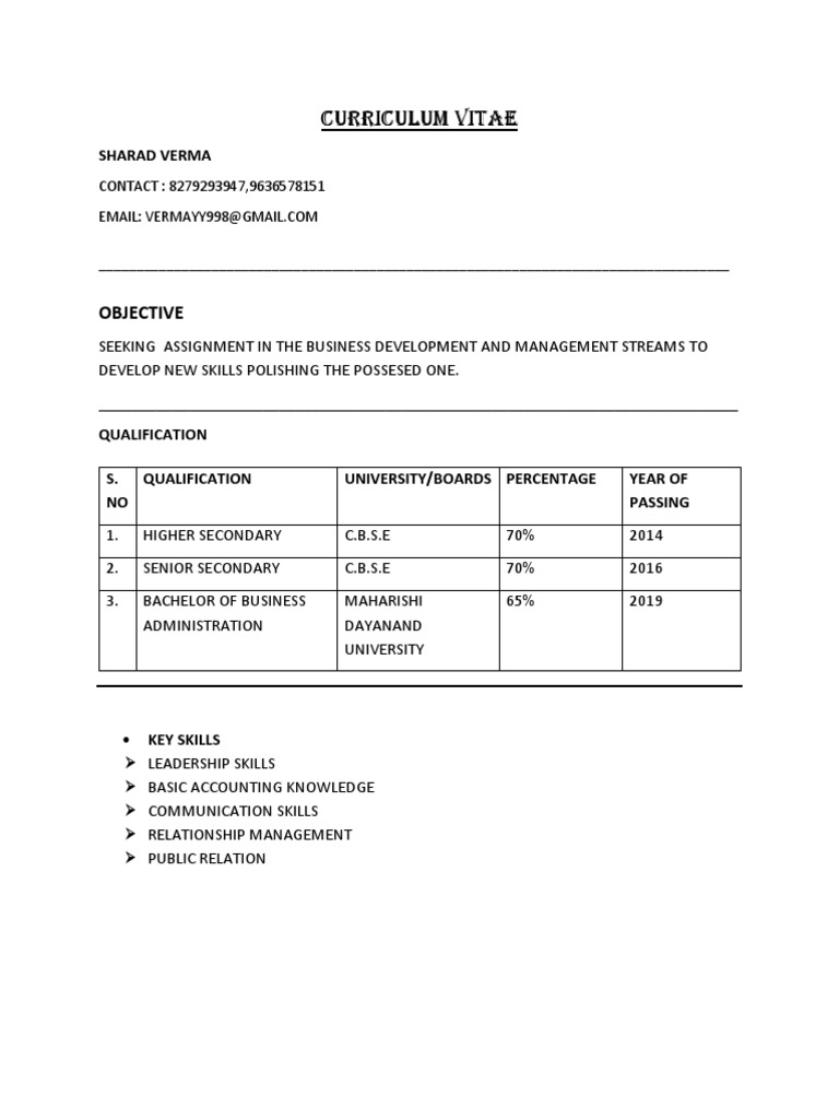 Curriculum Vitae: Objective | PDF