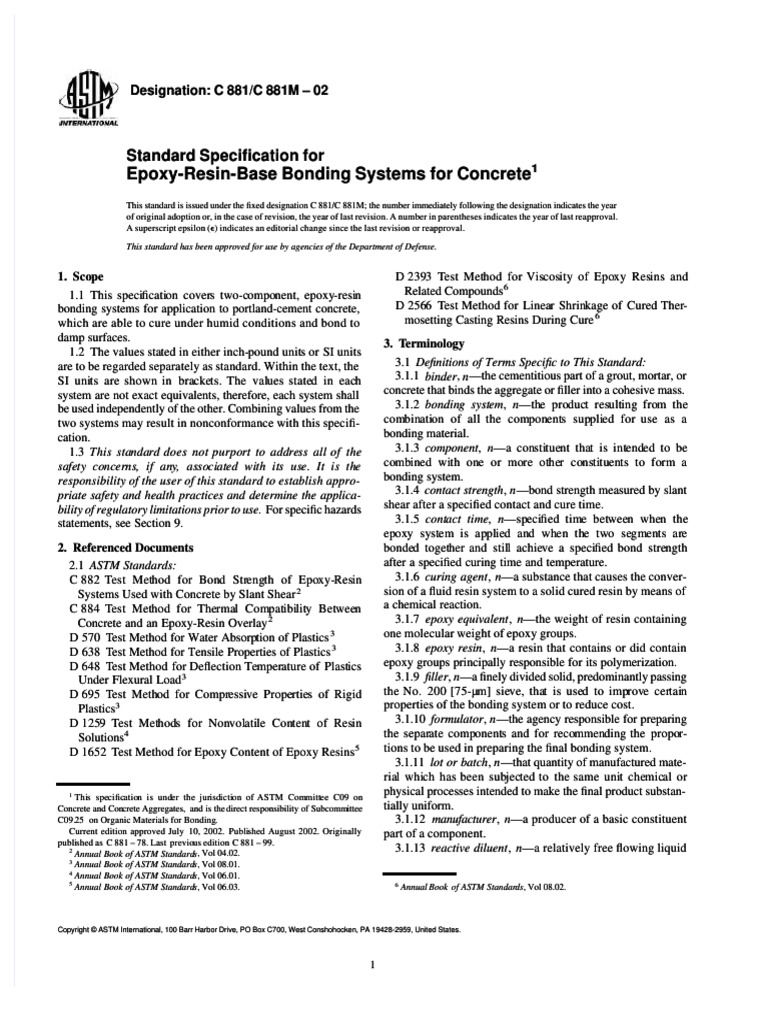 Astm C 881pdf | PDF | Epoxy | Concrete