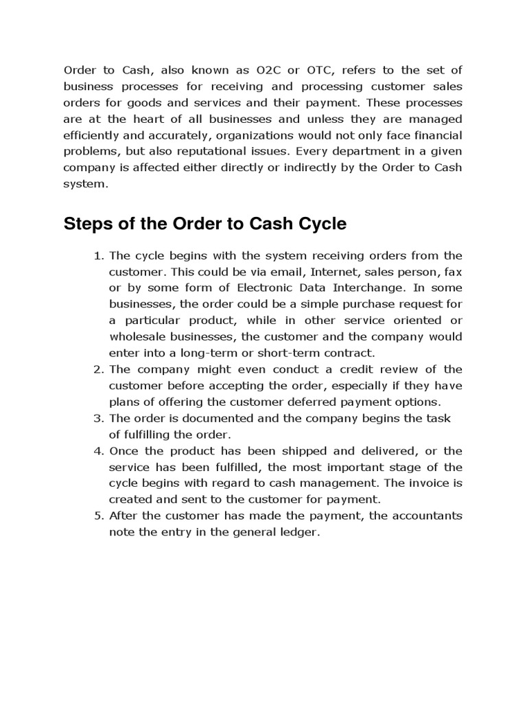 Order To Cash | PDF | Payments | Invoice