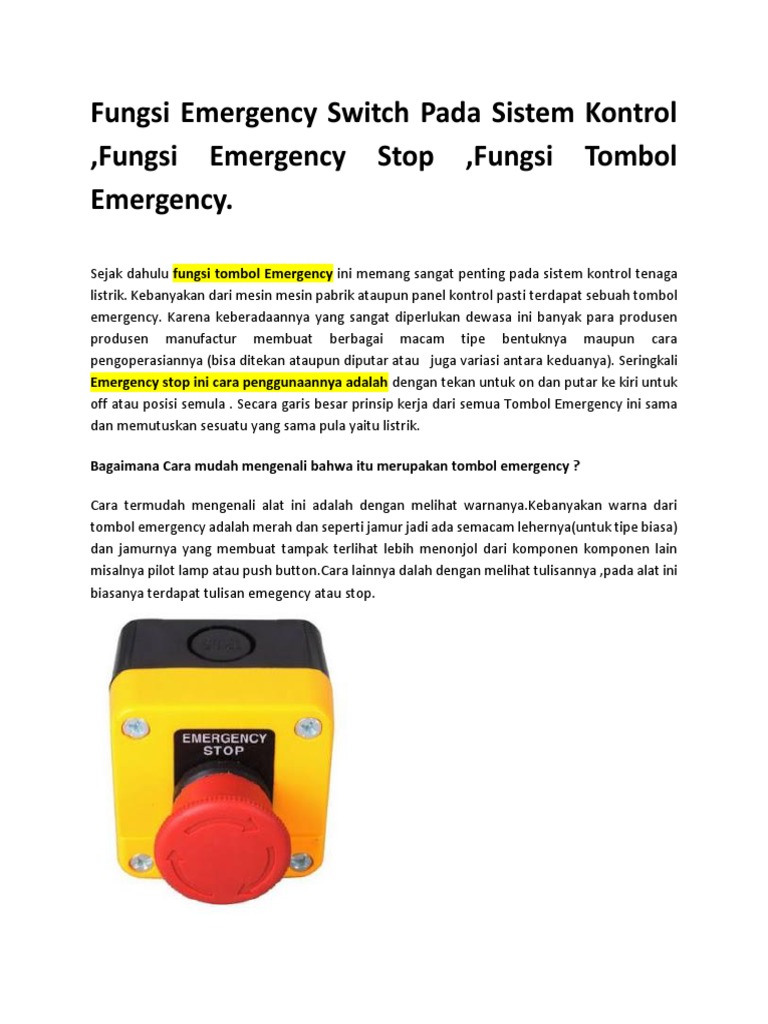 Fungsi Emergency Switch Pada Sistem Kontrol | PDF