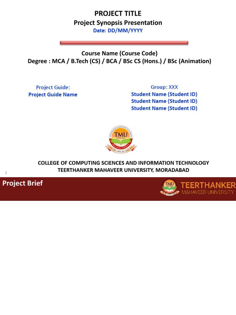 T002 TMU Project Synopsis Presentation Template v1.0 | PDF | Areas Of ...