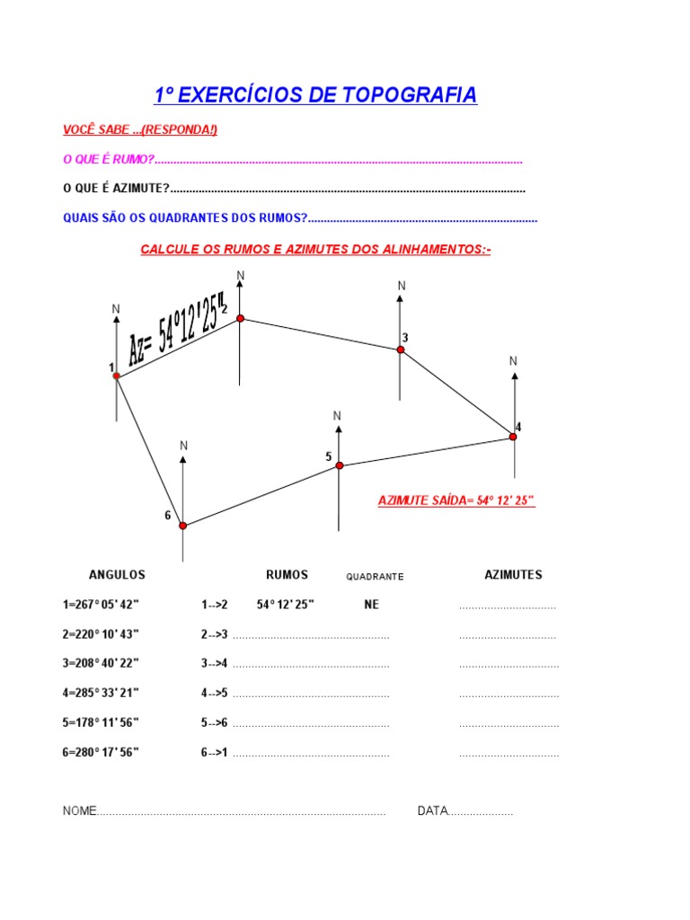 Exercícios De Topografia Pdf Objetos Matemáticos Matemática
