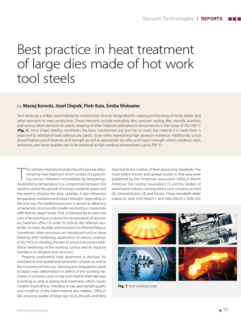 Best Practice in Heat Treatment of Large Dies Made of Hot Work Tool ...