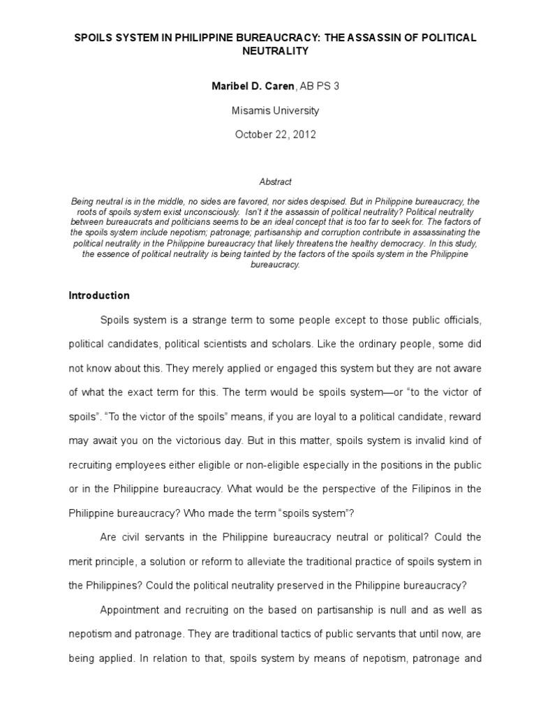 Spoils System's Impact on Philippine Bureaucracy | PDF | Civil Service ...