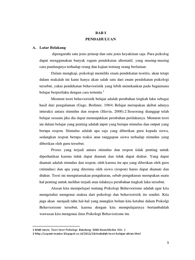 Makalah Aliran Behaviorisme | PDF | Filsafat | Pengembangan Diri