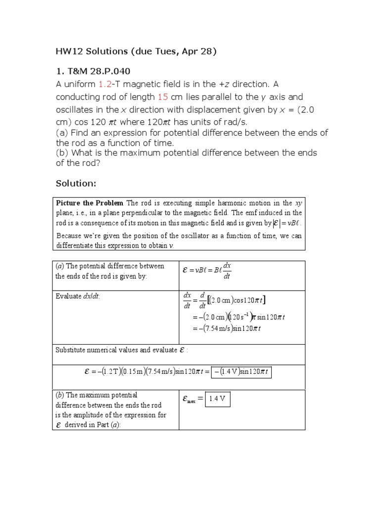 HW12 Solutions (Due Tues, Apr 28) 1. T&M 28.P.040: T Where 120 T Has Units of Rad/s | PDF ...