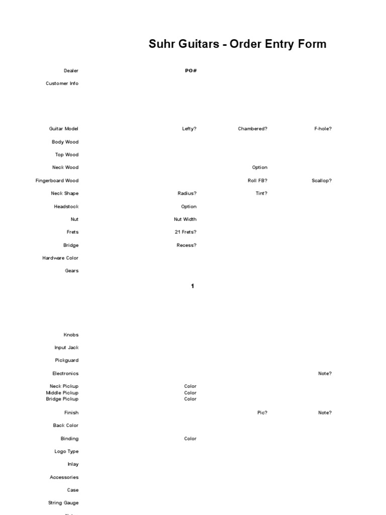 Suhr Custom Guitar Order Form 1 | PDF