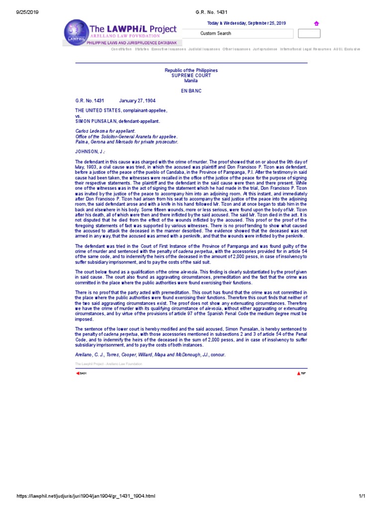 US v. Punsalan PDF | PDF | Murder | Mitigating Factor