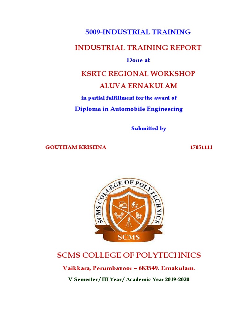 Industrial Training Report: KSRTC Regional Workshop Aluva Ernakulam | PDF