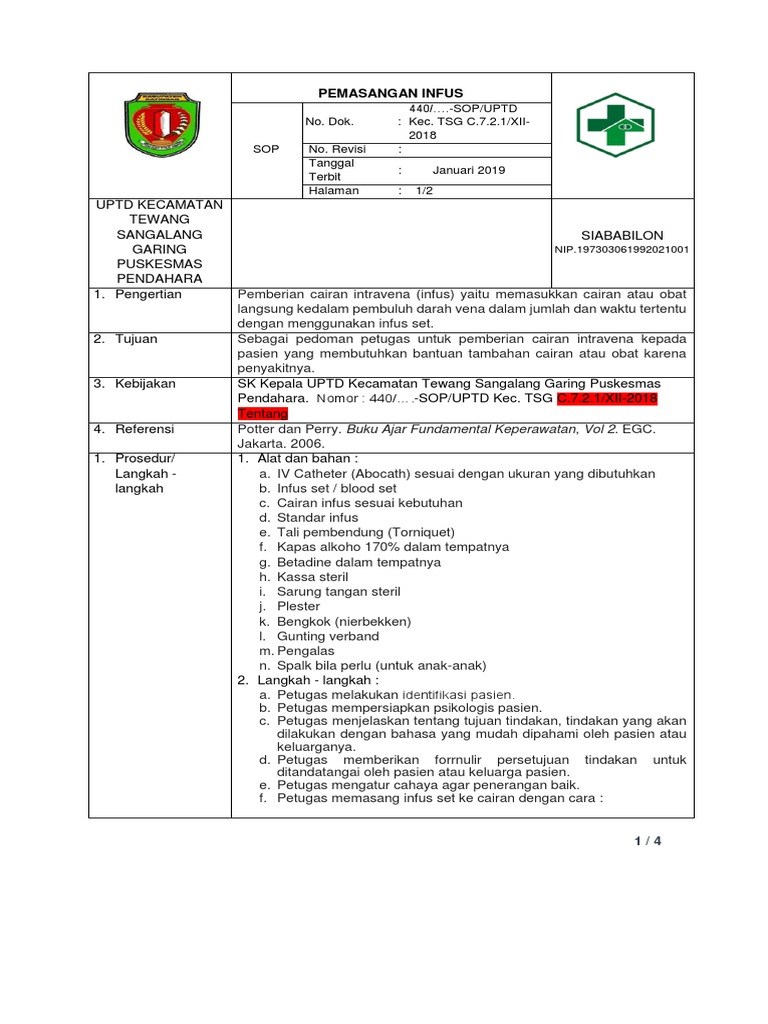 Sop Pemasangan Infus | PDF