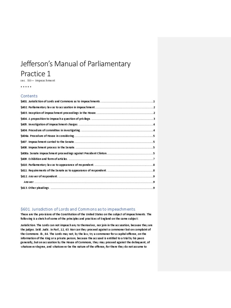 Jefferson Manual 115th | PDF | Deposition (Law) | Impeachment
