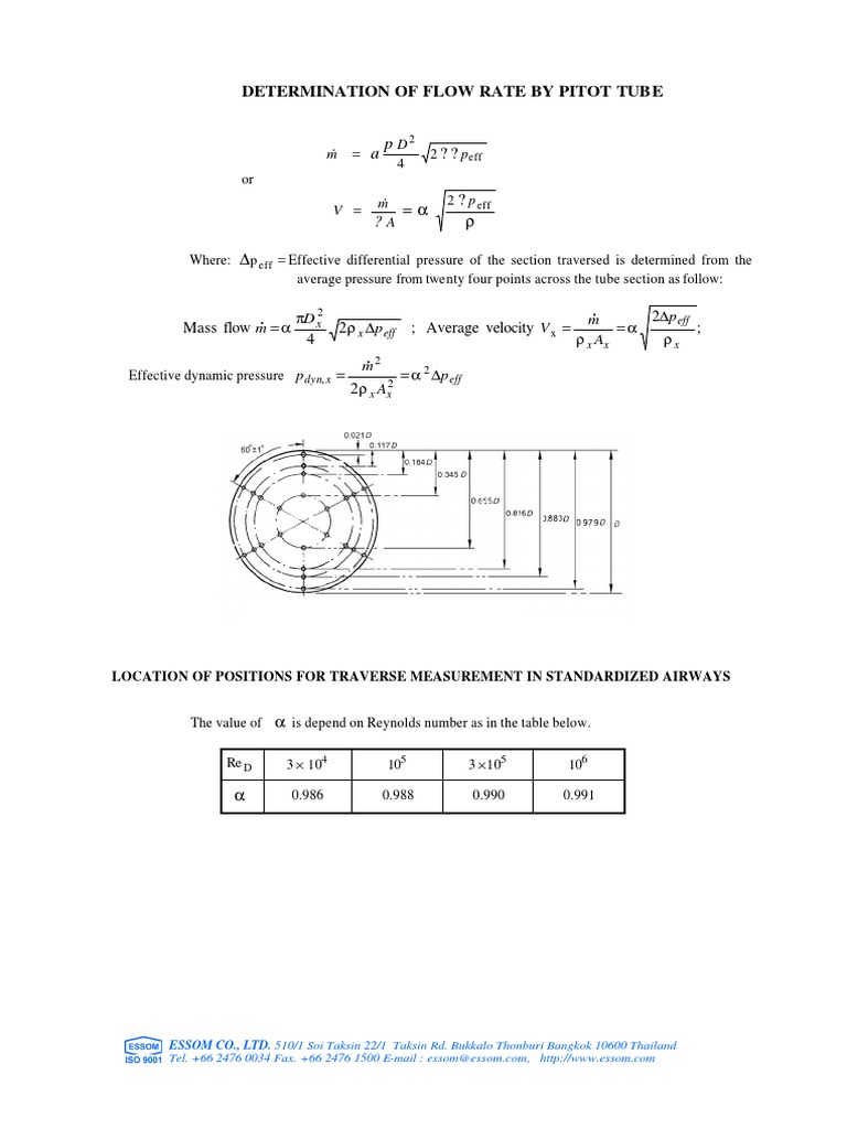 Determination of Flow Rate by Pitot Tube: 2 Velocity Average 2 4 Flow ...